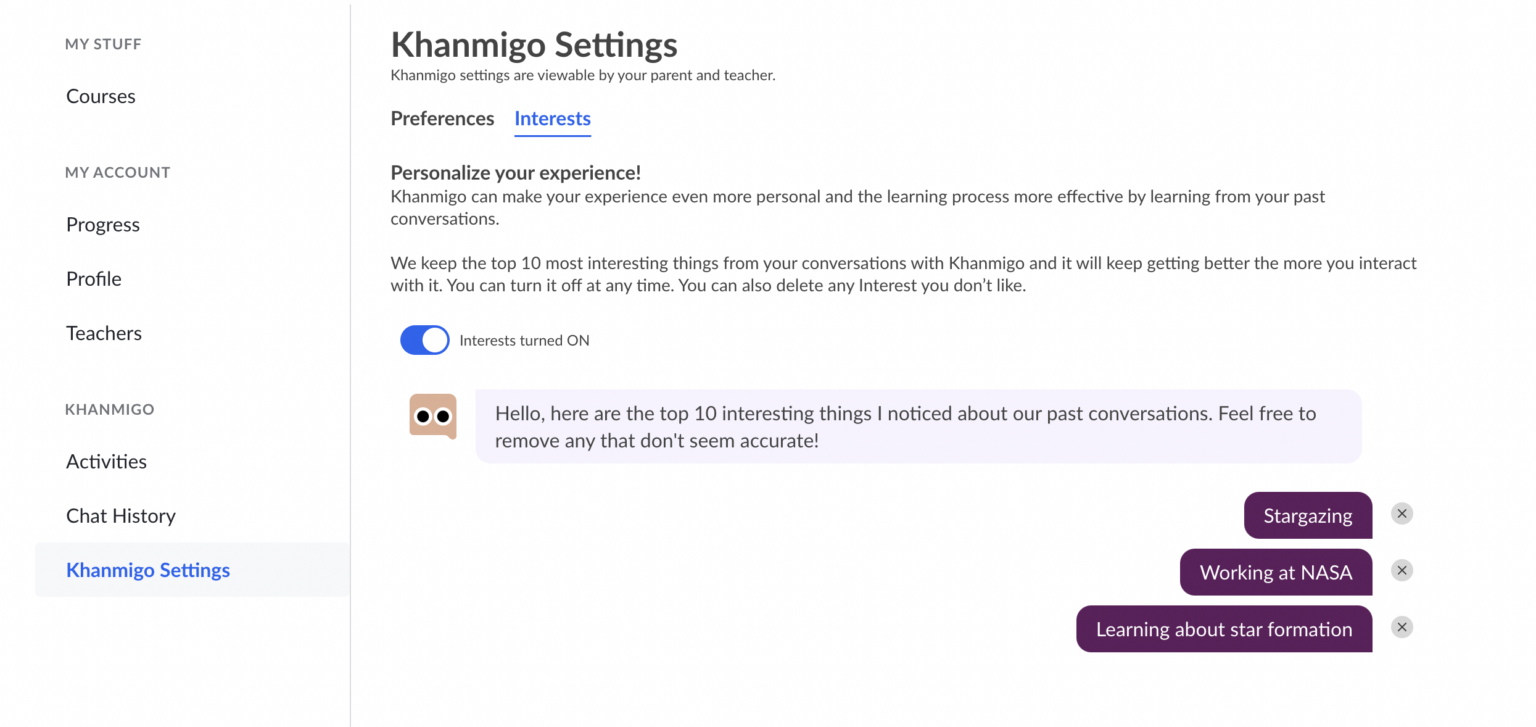New! Personalized AI Learning with Khanmigo Interests - Khan Academy Blog